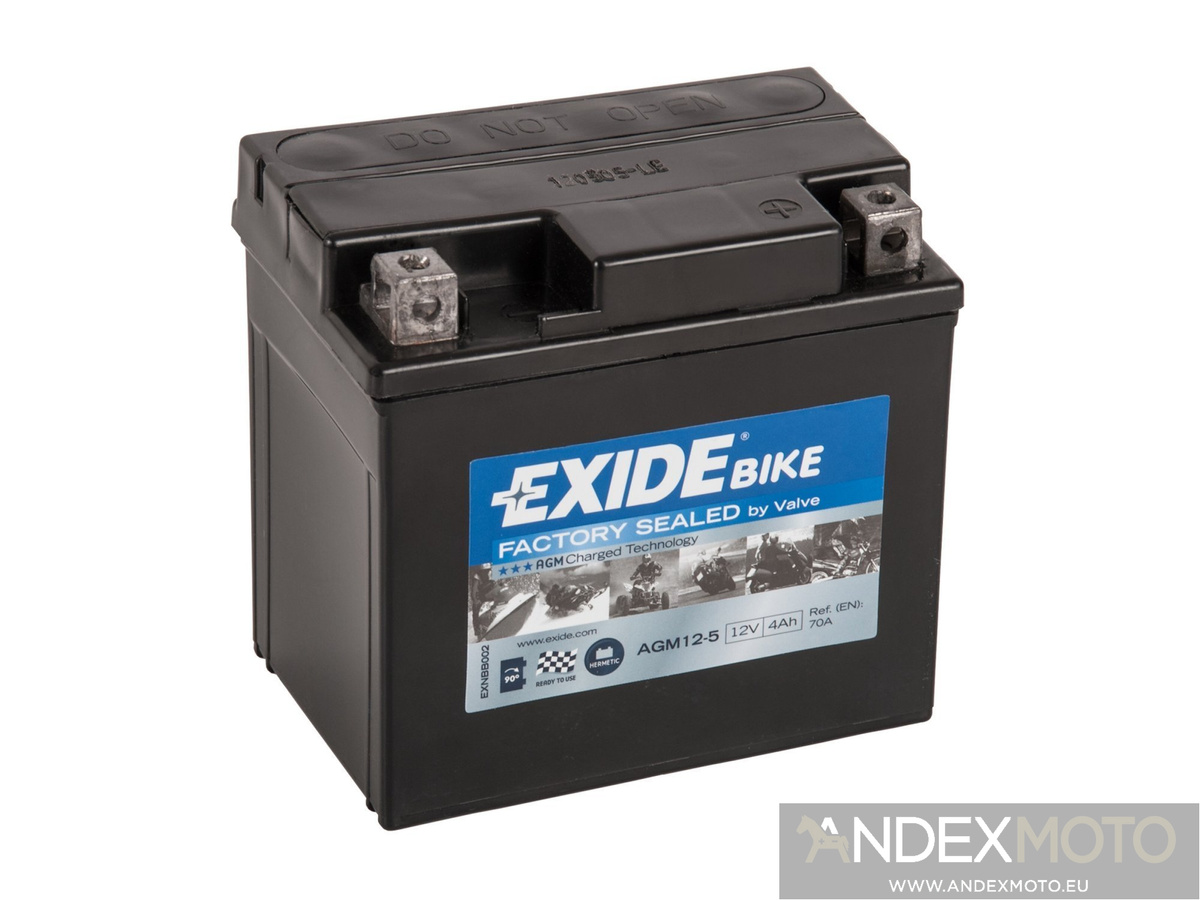 Battery 12V 4Ah AGM12-5 EXIDE | MOTOCYCLE BATTERIES \ FACTORY SEALED ...