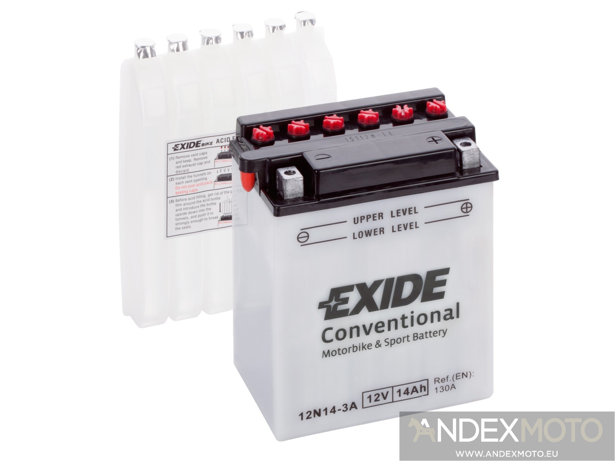 Battery 12V 14Ah 12N14-3A EXIDE | MOTOCYCLE BATTERIES \ CONVENTIONAL ...